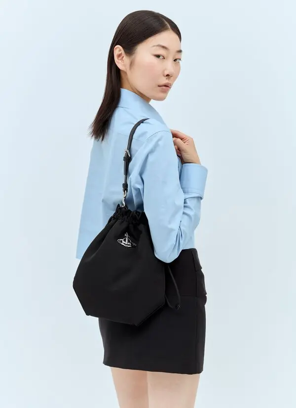 VIVIENNE WESTWOOD Logo Plaque Drawstring Tote Bag - Black