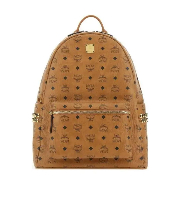 Mcm Stark All-over Logo Printed Medium Backpack - Orange