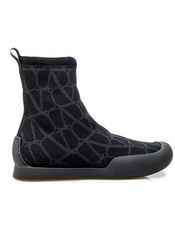 Valentino Garavani Toile Iconographe Round Toe Sock Boots