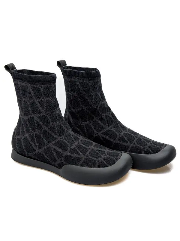 Valentino Garavani Toile Iconographe Round Toe Sock Boots
