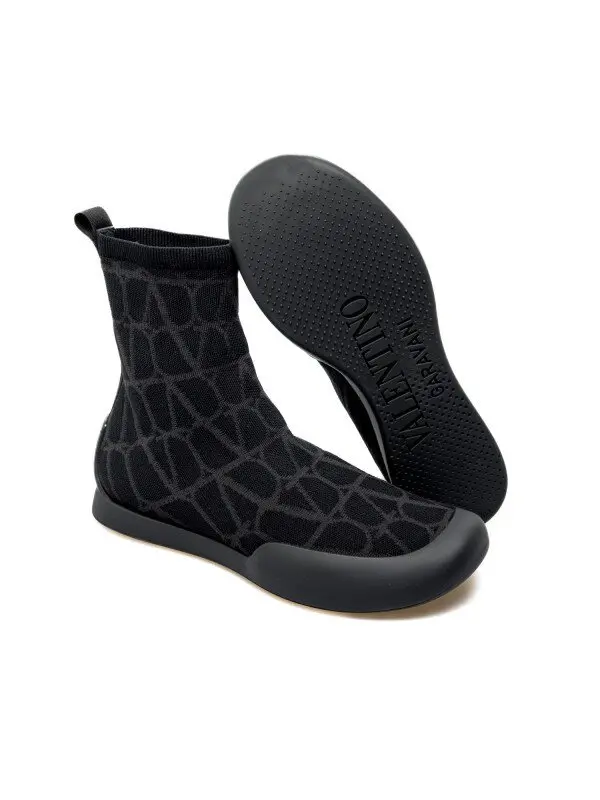 Valentino Garavani Toile Iconographe Round Toe Sock Boots