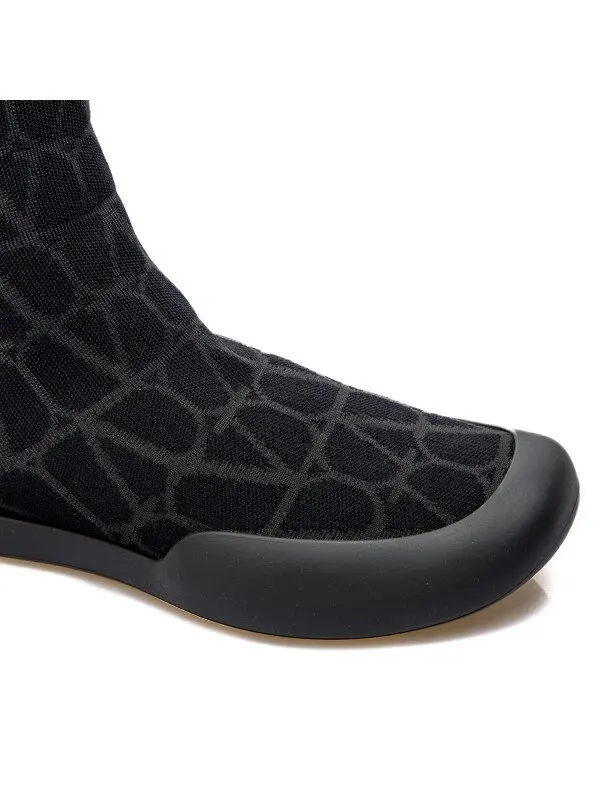 Valentino Garavani Toile Iconographe Round Toe Sock Boots