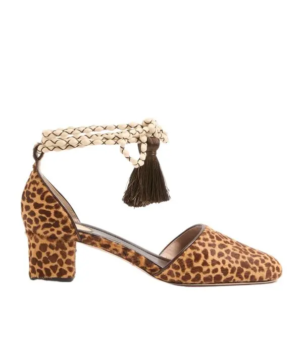 Valentino Garavani Leopard Print D'orsay Pumps With Tassel Ankle Strap