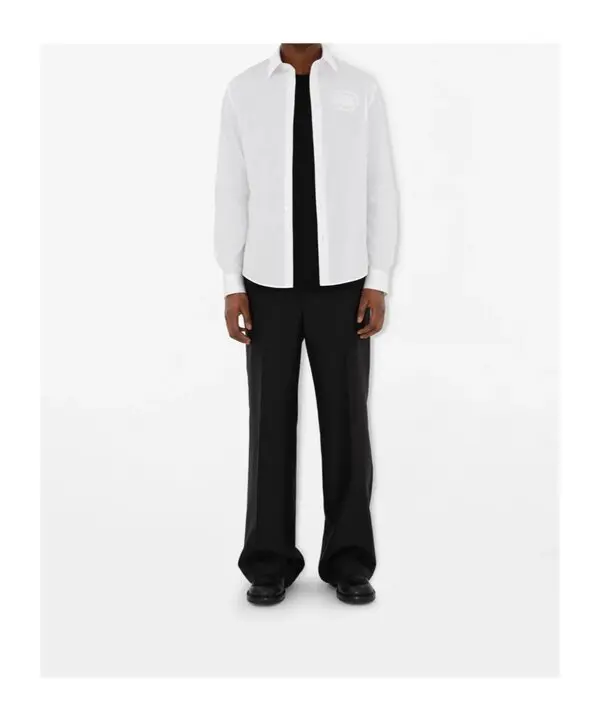 Burberry Ekd-embroidered Long Sleeved Shirt - Salt Crystal