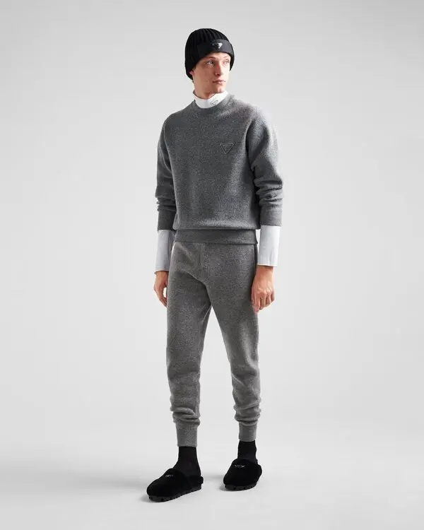 Prada Logo Patch Knitted Track Pants - Grey