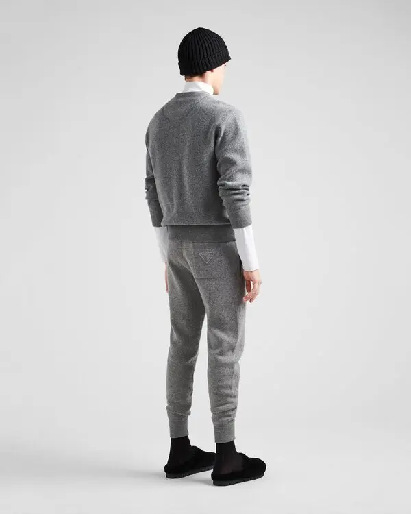 Prada Logo Patch Knitted Track Pants - Grey
