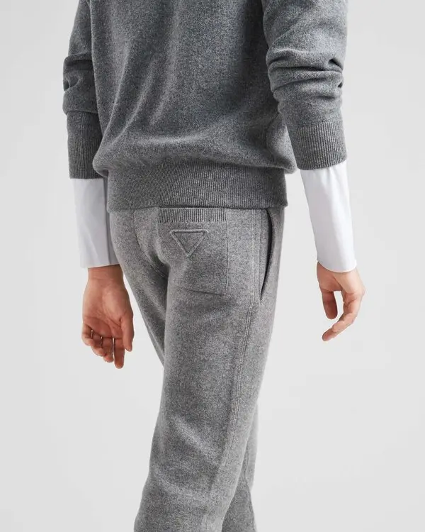 Prada Logo Patch Knitted Track Pants - Grey