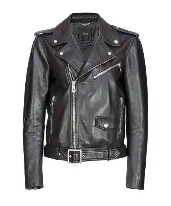 Pinko Zip-up Belted Biker Jacket