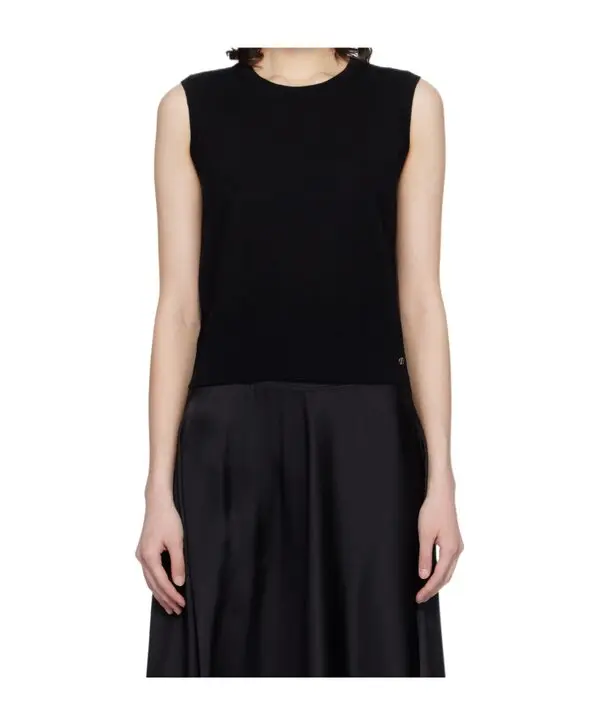ANINE BING Moni Crop Wool Blend Knit Crew Neck Vest