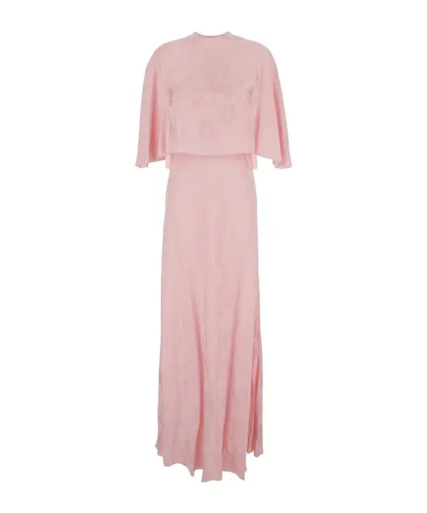 FORTE_FORTE Embroidered Cape Maxi Dress - Pink