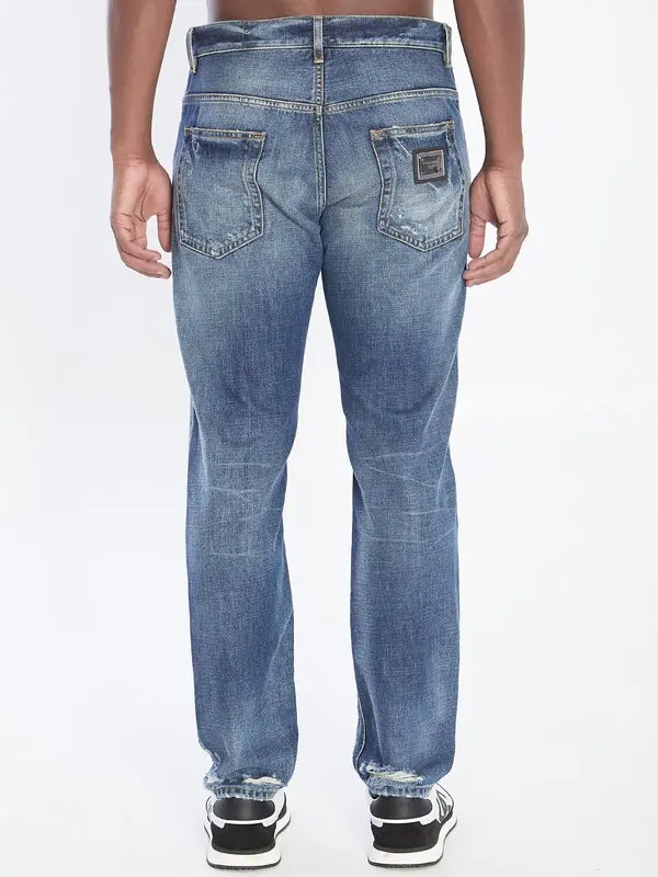 Dolce & Gabbana Faded Effect Logo Plaque Jeans - Gray