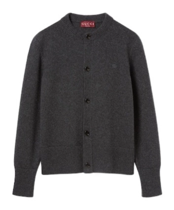 Gucci Cashmere Knit Cardigan With Embossed Interlocking G Logo - Dark Grey