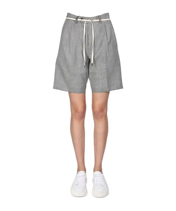 Aspesi Tie-waist Houndstooth Flannel Bermuda Shorts - Gray