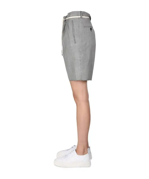 Aspesi Tie-waist Houndstooth Flannel Bermuda Shorts - Gray