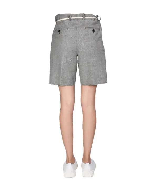 Aspesi Tie-waist Houndstooth Flannel Bermuda Shorts - Gray