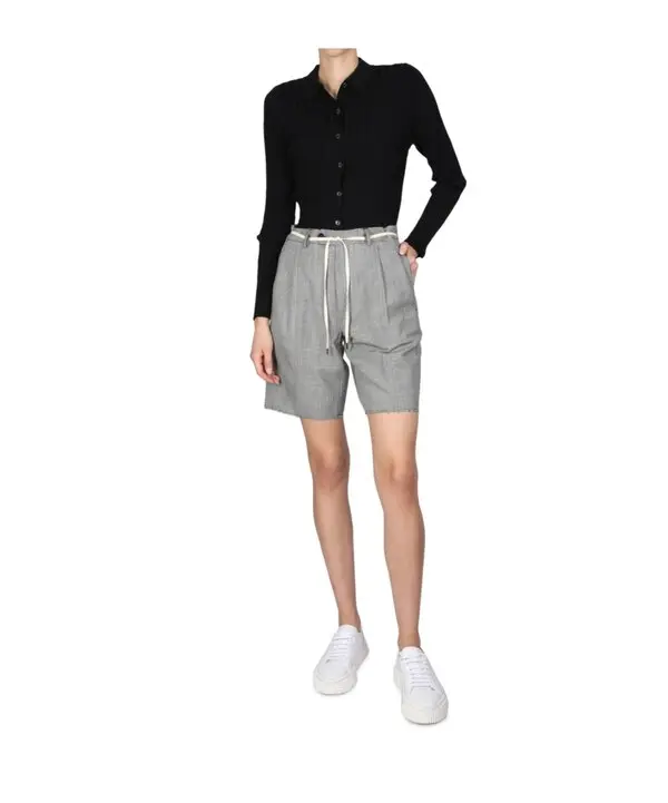 Aspesi Tie-waist Houndstooth Flannel Bermuda Shorts - Gray