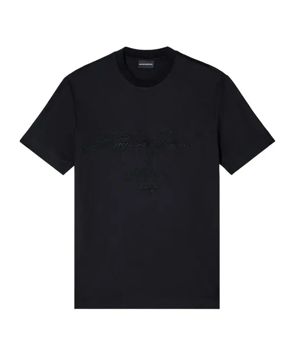 Emporio Armani Logo Embroidered Crewneck T-shirt - Black