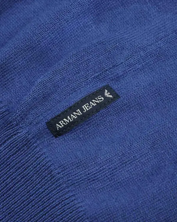 Emporio Armani V-neck Pullover With Logo And Ribbed Hem - Blue