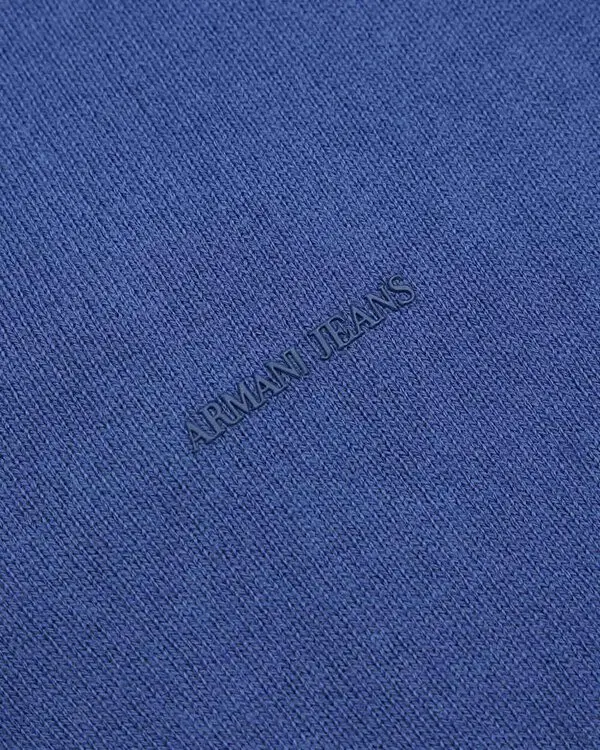 Emporio Armani V-neck Pullover With Logo And Ribbed Hem - Blue
