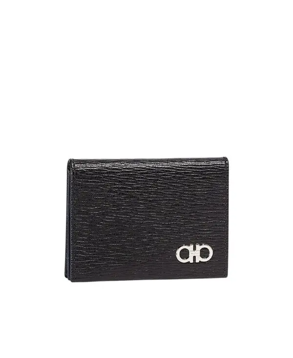 FERRAGAMO Gancini Logo Plaque Bi-fold Wallet - Black