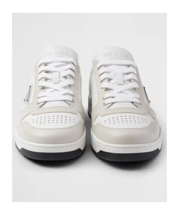 Prada Downtown Leather Sneakers - White/grey