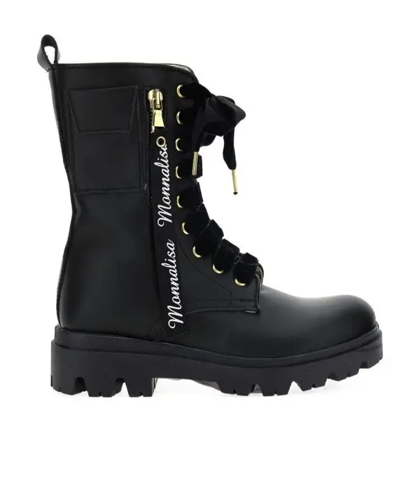 Monnalisa Logo-trim Lace-up Combat Boots