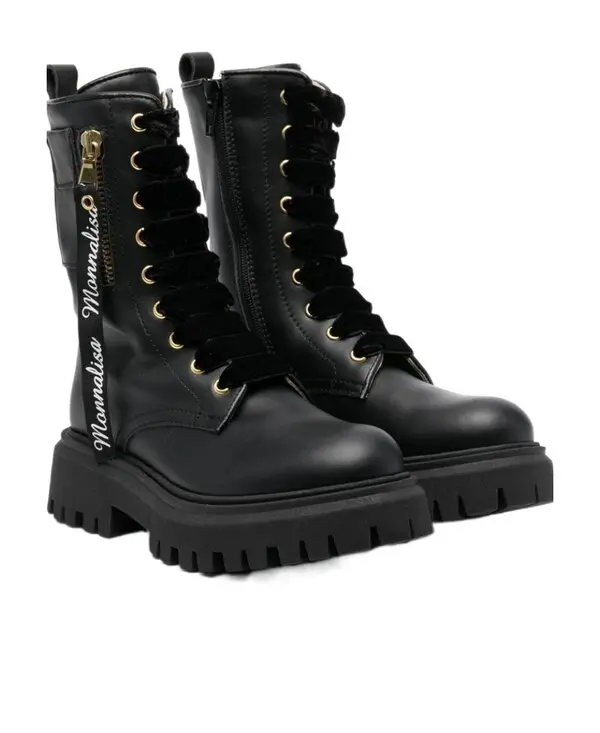 Monnalisa Logo-trim Lace-up Combat Boots