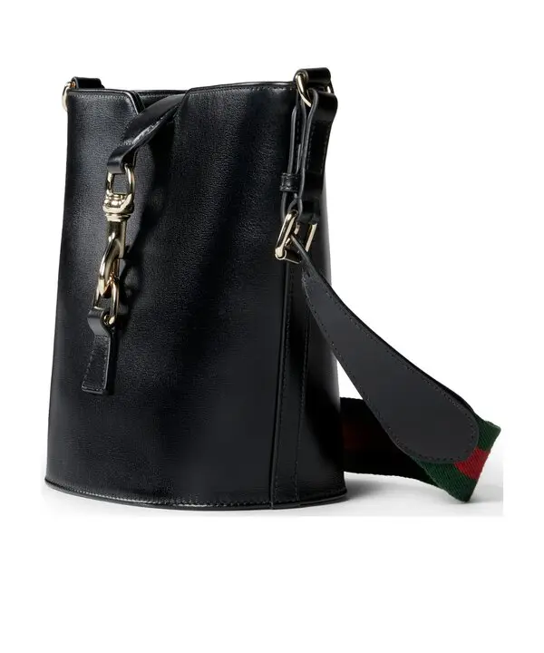 Gucci Mini Bucket Bag With Striped Strap - Black