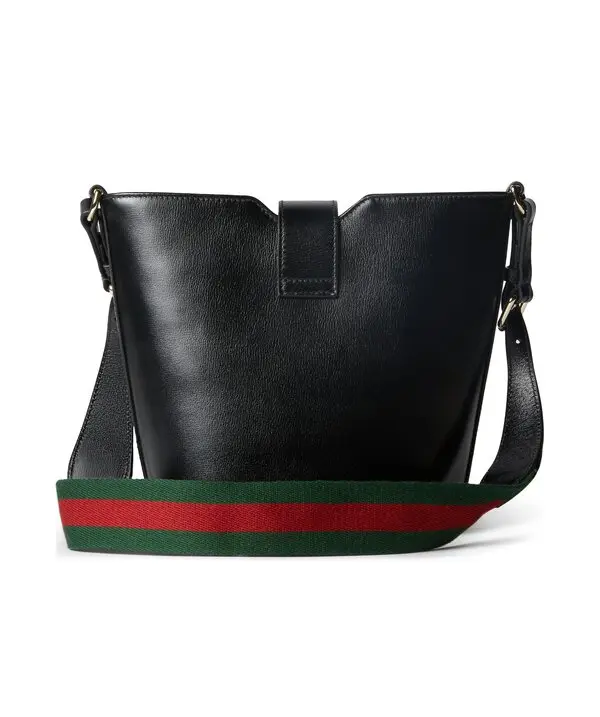 Gucci Mini Bucket Bag With Striped Strap - Black