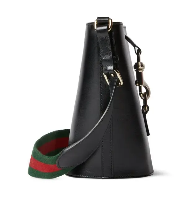 Gucci Mini Bucket Bag With Striped Strap - Black