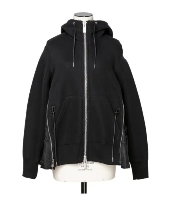 Sacai Sponge Drawstring Zip-up Hoodie - Black