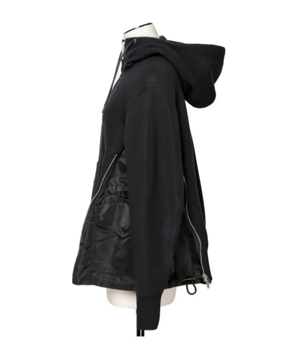 Sacai Sponge Drawstring Zip-up Hoodie - Black