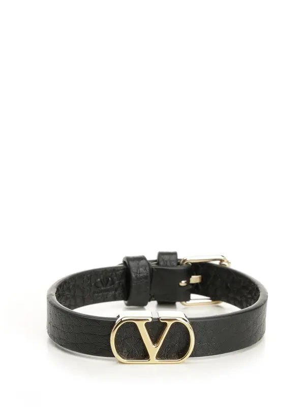 Valentino Garavani Vlogo Signature Buckled Leather Bracelet - Black