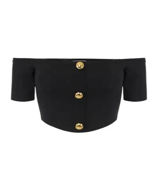 Elisabetta Franchi Off-the-shoulder Cropped Knit Top With Gold Buttons
