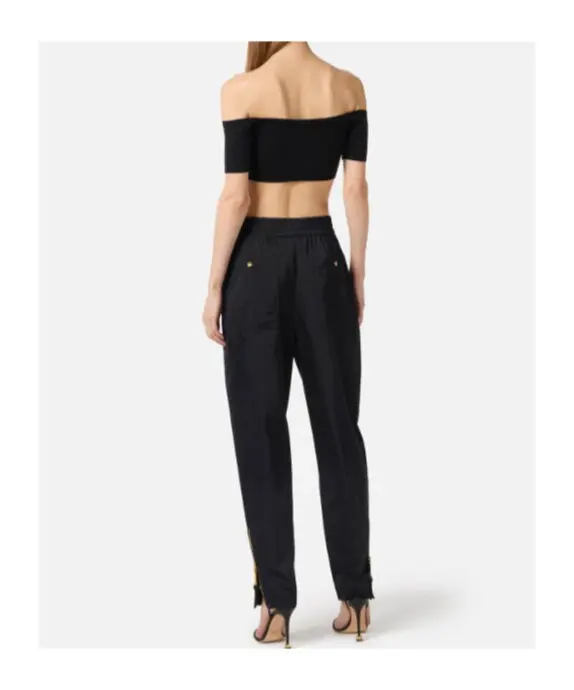 Elisabetta Franchi Off-the-shoulder Cropped Knit Top With Gold Buttons