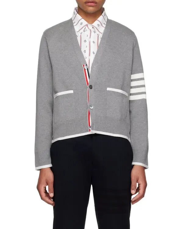 Thom Browne 4-bar Striped Buttoned Cardigan - Light Gray