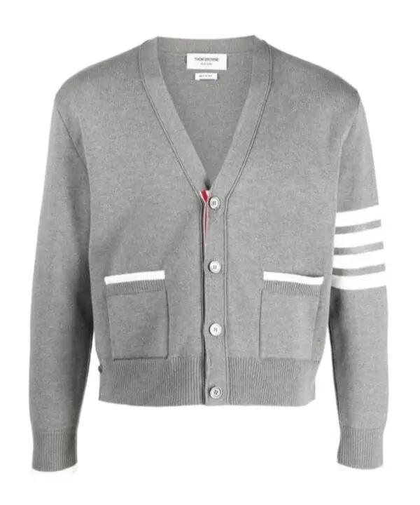 Thom Browne 4-bar Striped Buttoned Cardigan - Light Gray