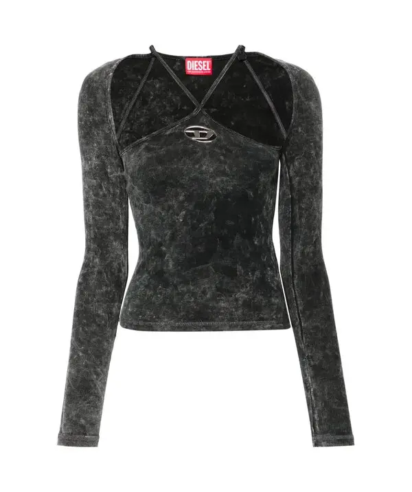 DIESEL® Ribbed Knit Logo Plaque Top