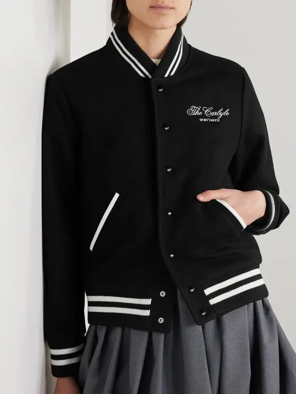 SPORTY  RICH Sporty & Rich Embroidered Wool Blend Baseball Jacket