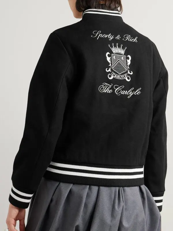 SPORTY  RICH Sporty & Rich Embroidered Wool Blend Baseball Jacket