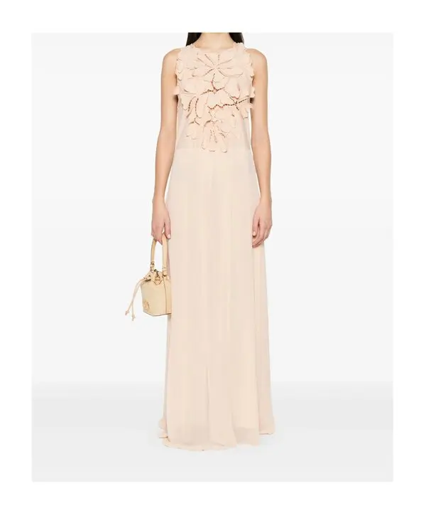 FORTE_FORTE Floral Appliqué Maxi Dress - Cipria