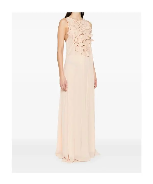 FORTE_FORTE Floral Appliqué Maxi Dress - Cipria