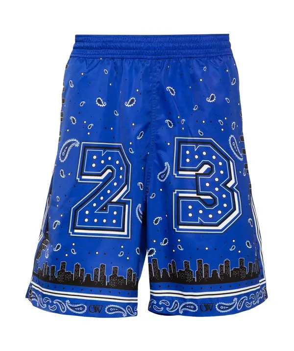 Off-White Bandana Printed Straight Hem Swim Shorts - Blue