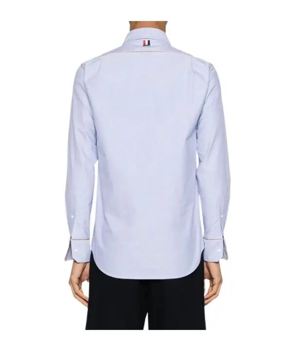 Thom Browne Rwb-trim Curved Hem Shirt - Light Blue