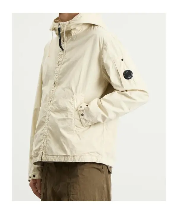 C.P. COMPANY High Neck Hooded Jacket With Branded Lens Detail - White
