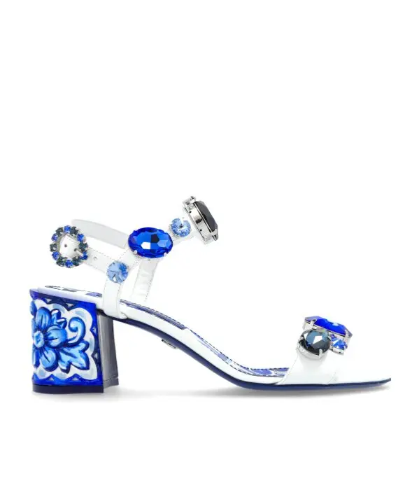 Dolce & Gabbana Embellished Leather Heeled Sandals - Blue