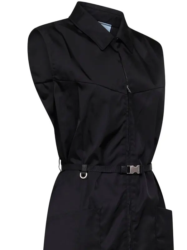 Prada Sleeveless Belted Dress With Front Zipper And Patch Pockets