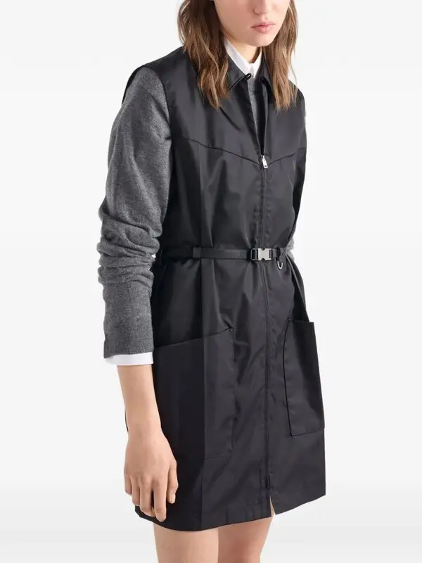 Prada Sleeveless Belted Dress With Front Zipper And Patch Pockets