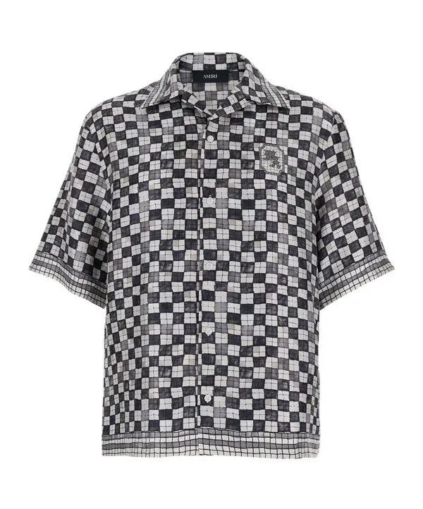 Amiri Checked Short Sleeved Shirt - Gray