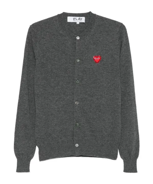 Play Comme Des Garcon Comme Des Garçons Play Logo Detailed Crewneck Cardigan - Grey
